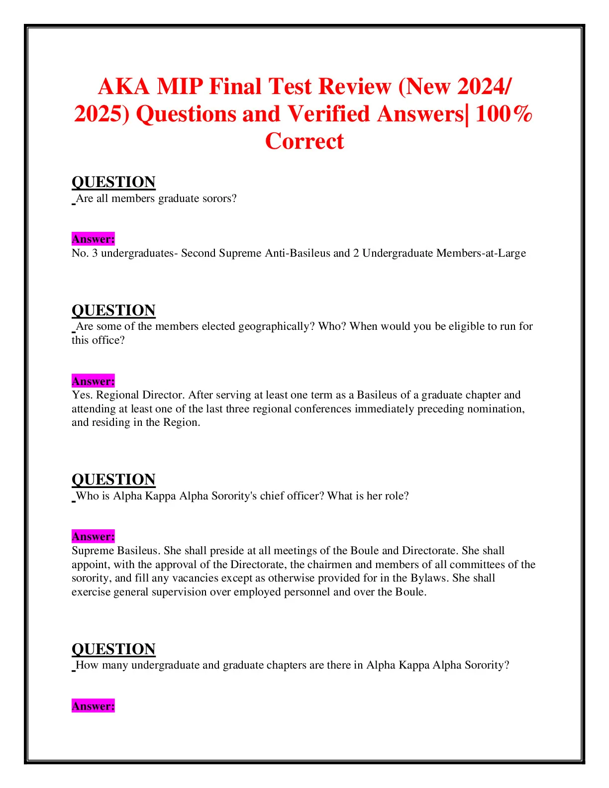 AKA MIP Final Test Review (New 2024/ 2025) Questions and Verified ...