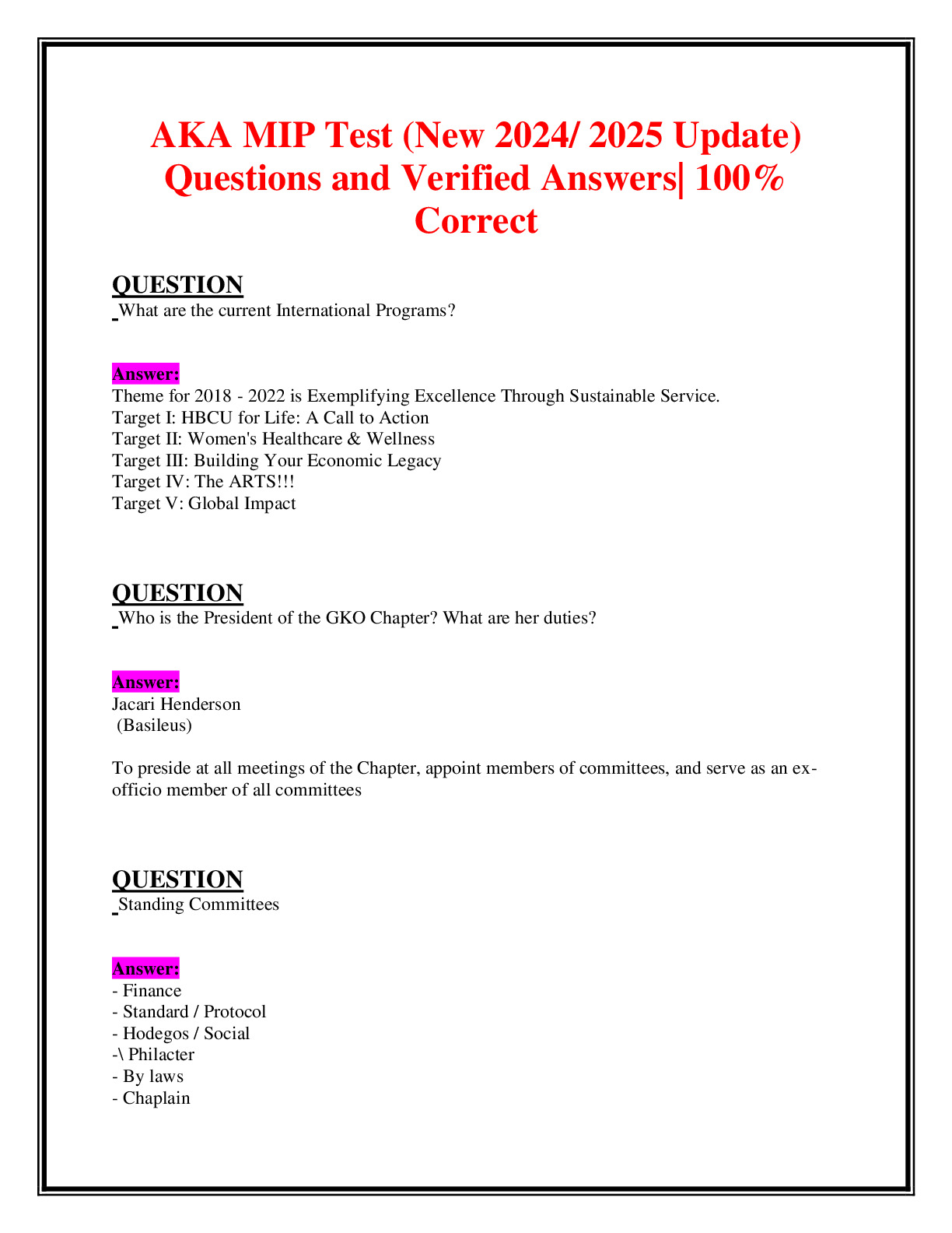 AKA MIP Final Test Review (New 2024/ 2025) Questions and Verified ...