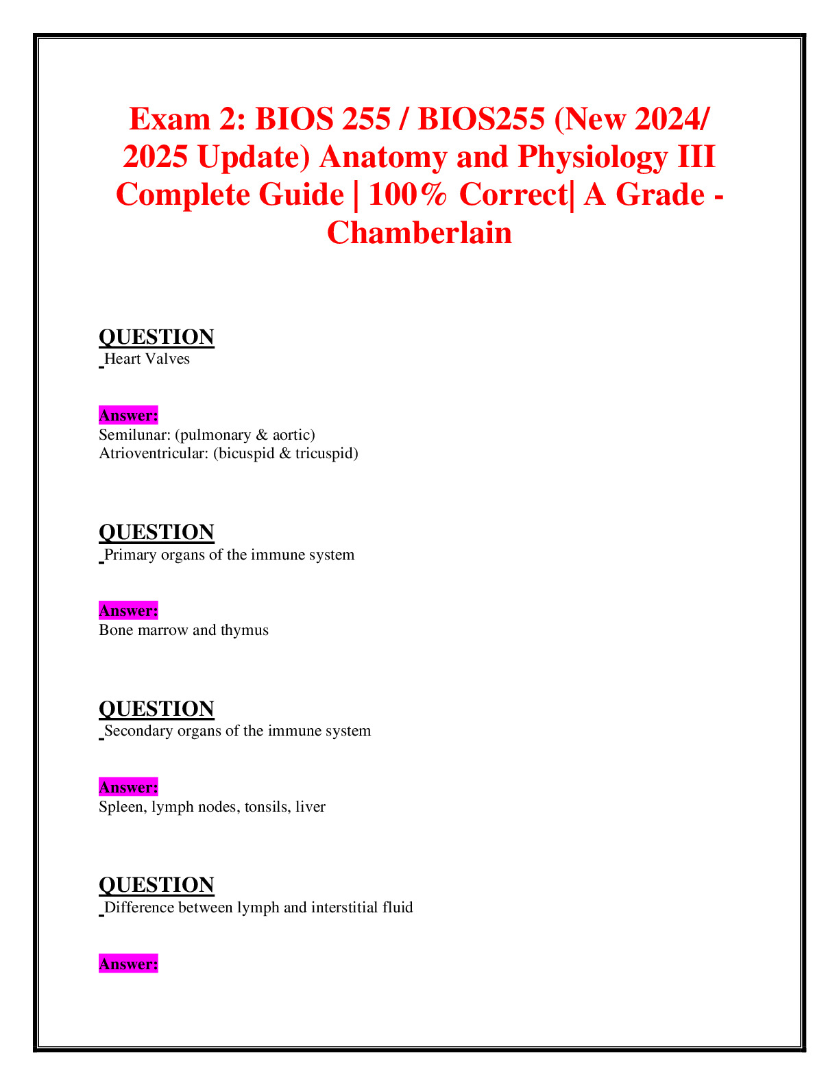 Exam 2: BIOS 255 / BIOS255 (New 2024/ 2025 Update) Anatomy and ...