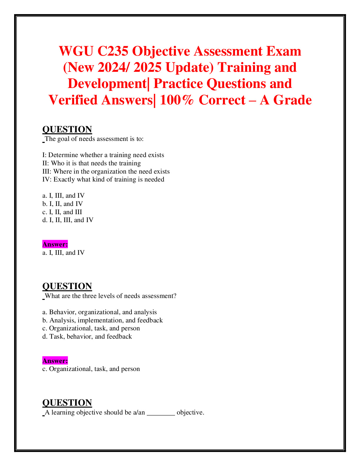 WGU C235 Objective Assessment Exams (New 2024/ 2025 Updates BUNDKED ...