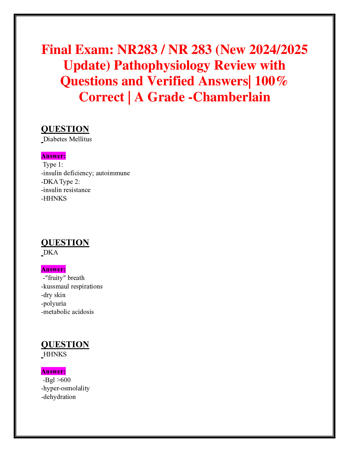 Final Exam: NR283 / NR 283 (New 2024/2025 Update) Pathophysiology ...