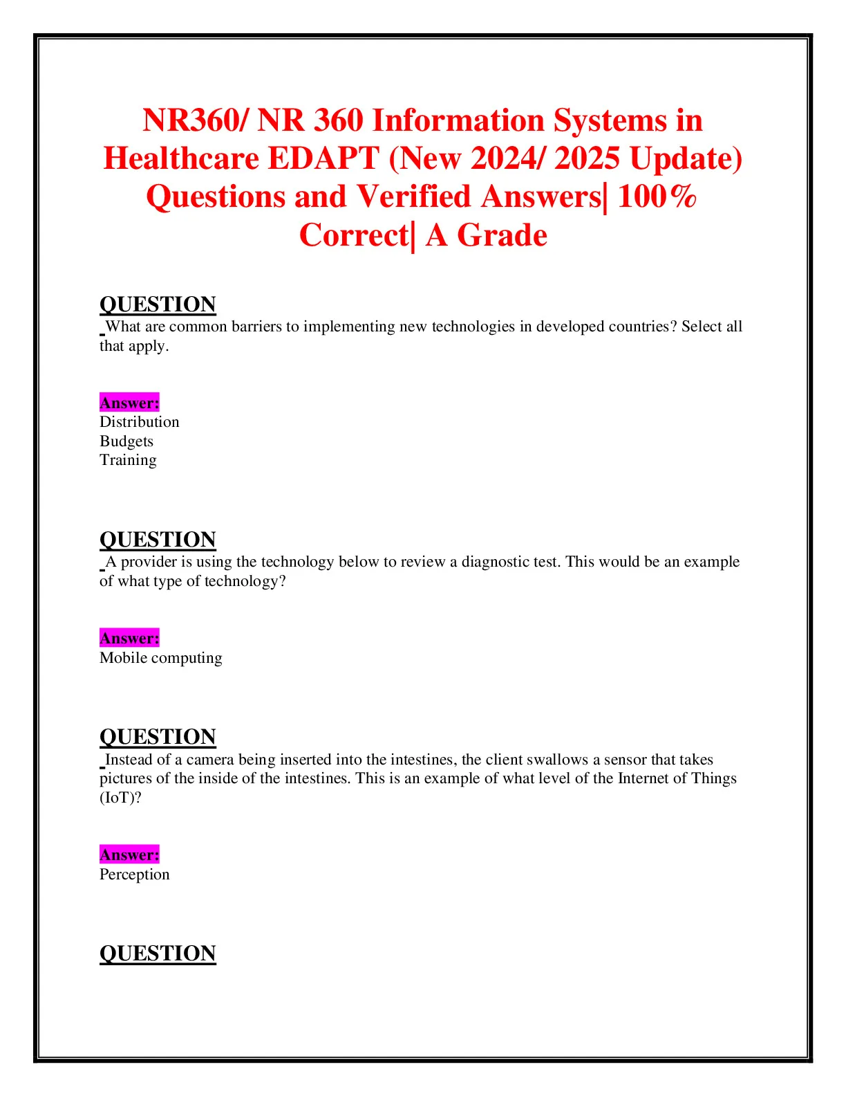 NR360/ NR 360 Information Systems in Healthcare EDAPT (New 2024/ 2025 ...