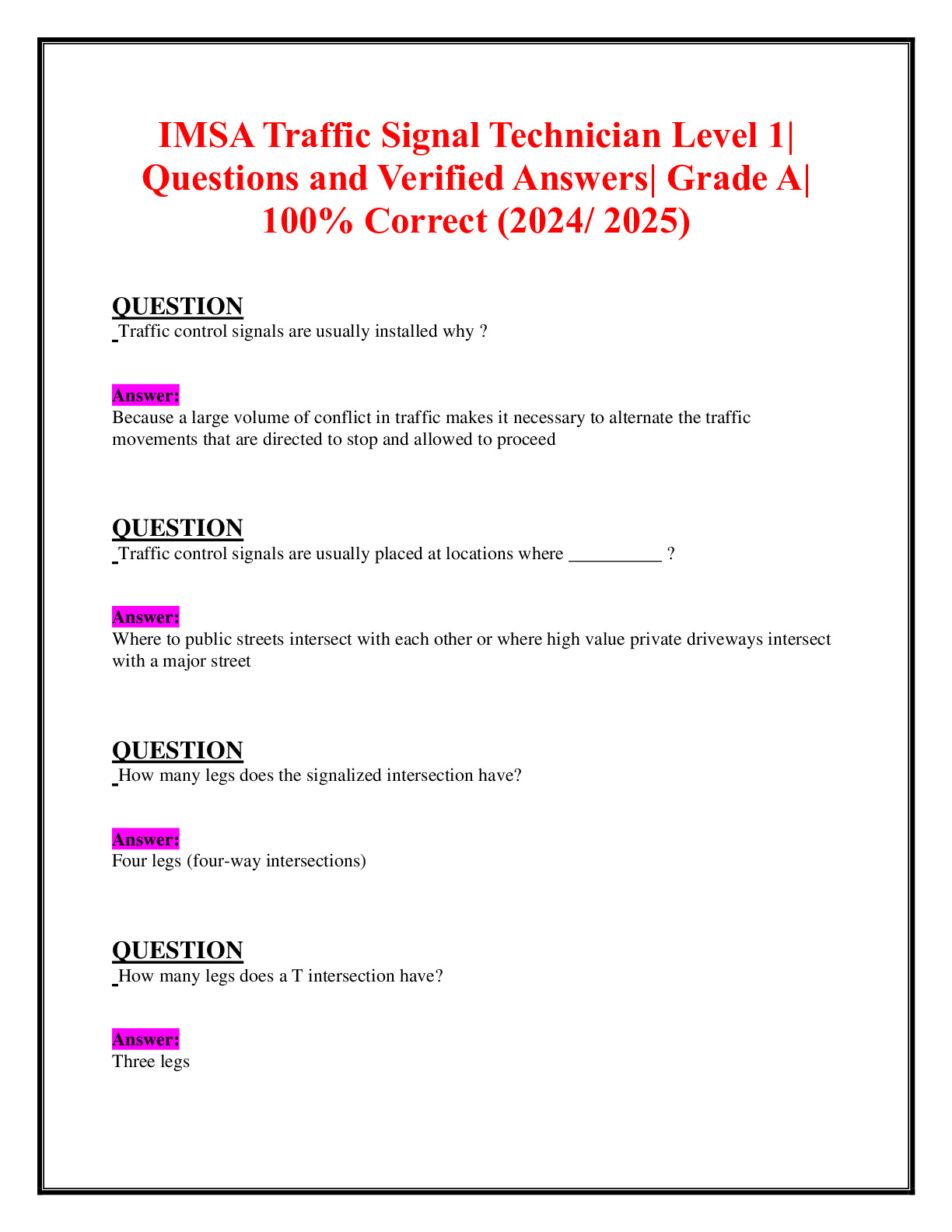 IMSA Traffic Signal Technician Level 1 (New 2024/ 2025 Update ...