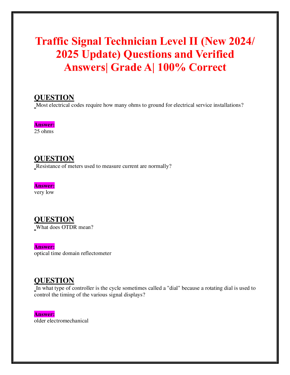 Traffic Signal Technician Level II (New 2024/ 2025 Update) Questions ...