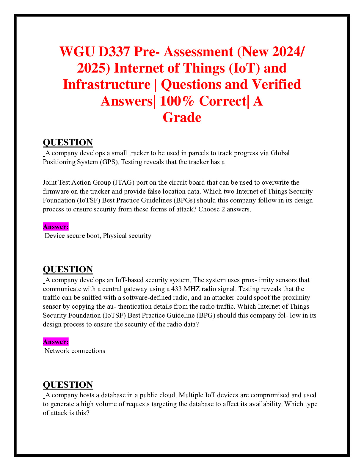 WGU D337 Objective Assessment ,Pre- Assessment & Final (New 2024/ 2025 ...
