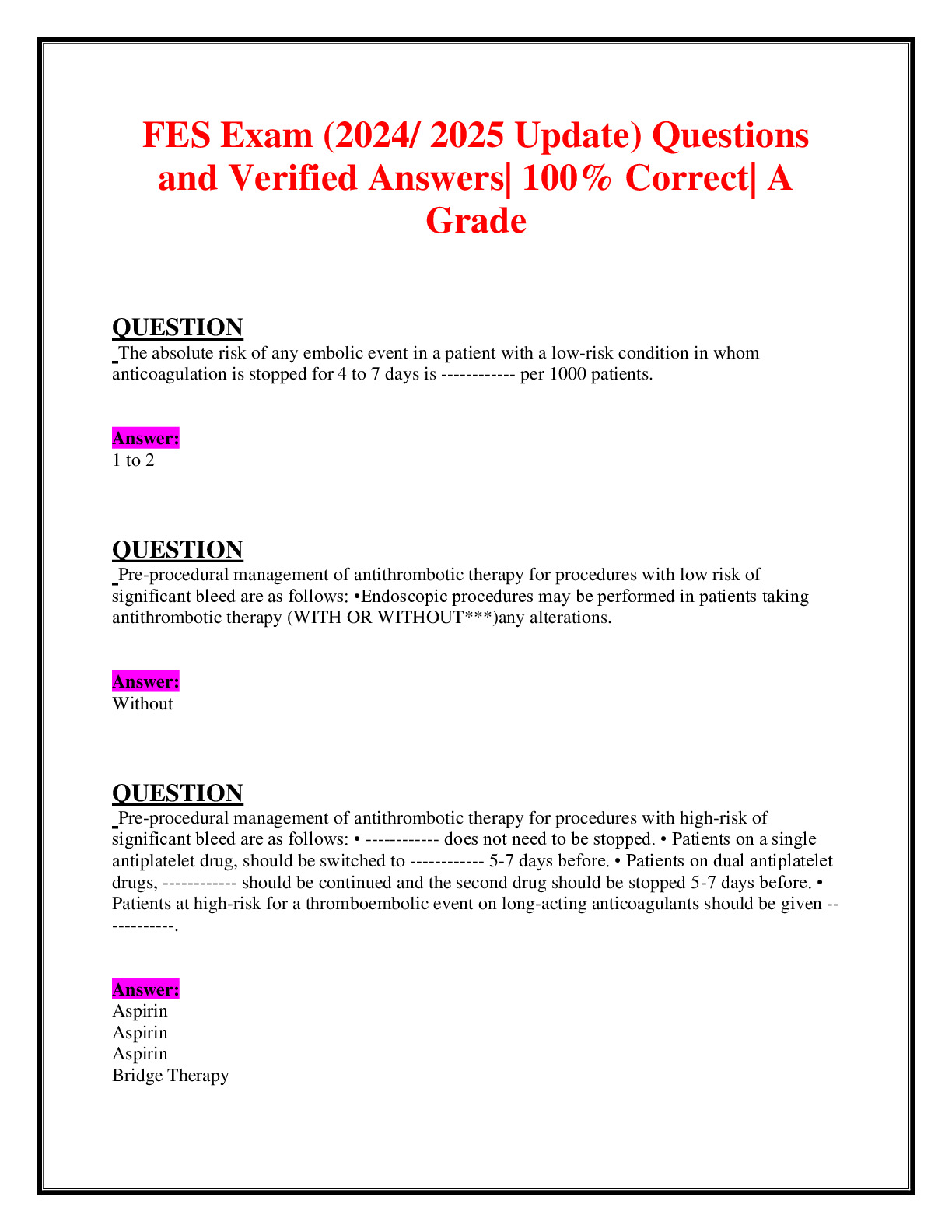 FES Exam (2024/ 2025 Update) Questions and Verified Answers| 100% ...