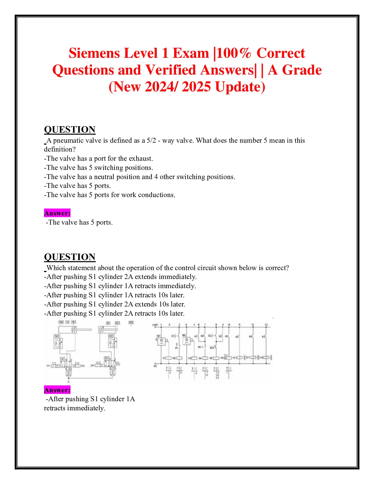 Siemens Level 1 Exam |100% Correct Questions and Verified Answers| | A ...