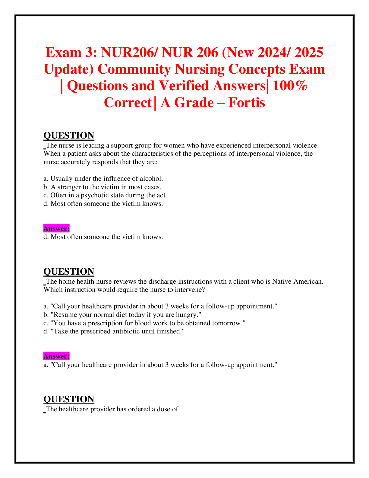 Exam 3: NUR206/ NUR 206 (New 2024/ 2025 Update) Community Nursing ...