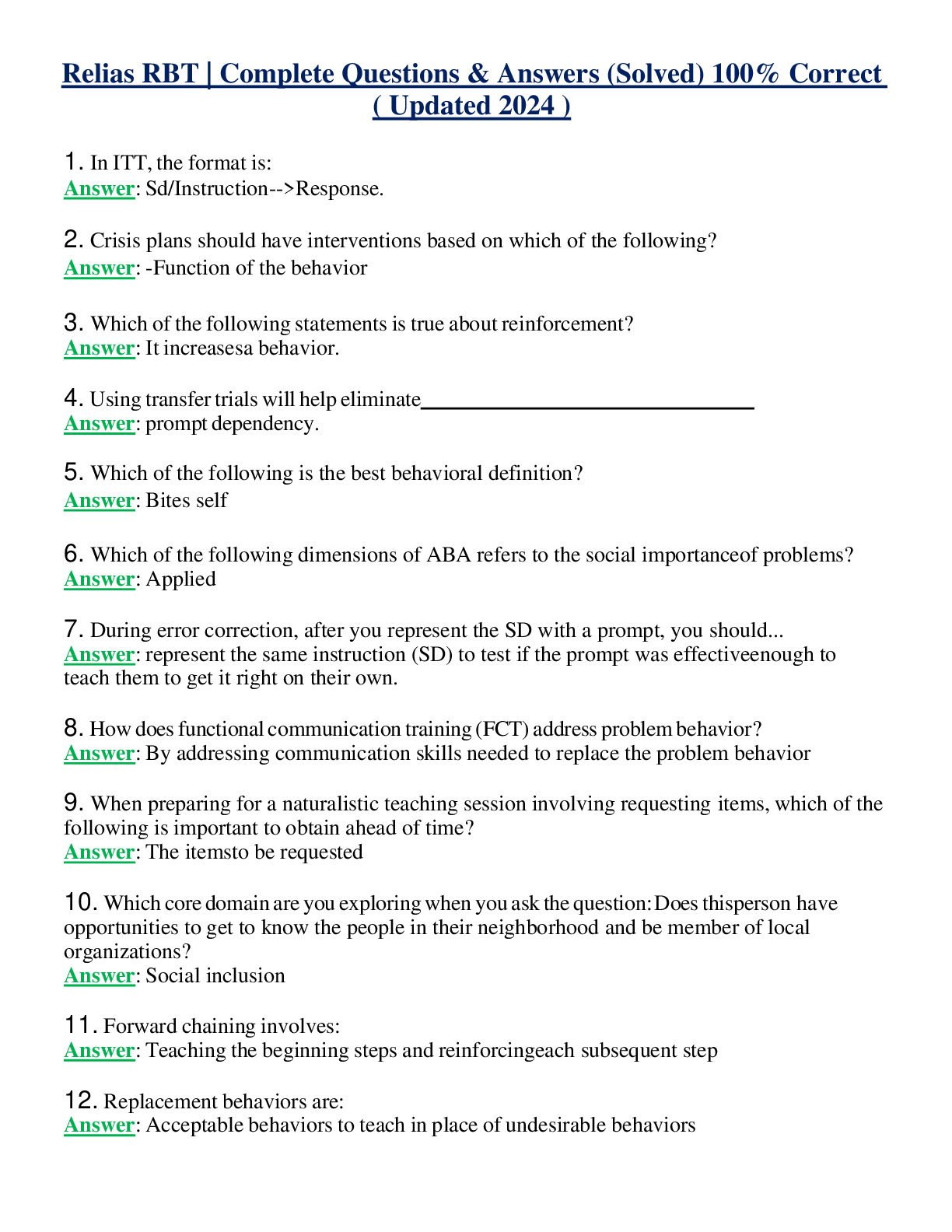 Relias RBT | Complete Questions & Answers (Solved) 100% Correct ...