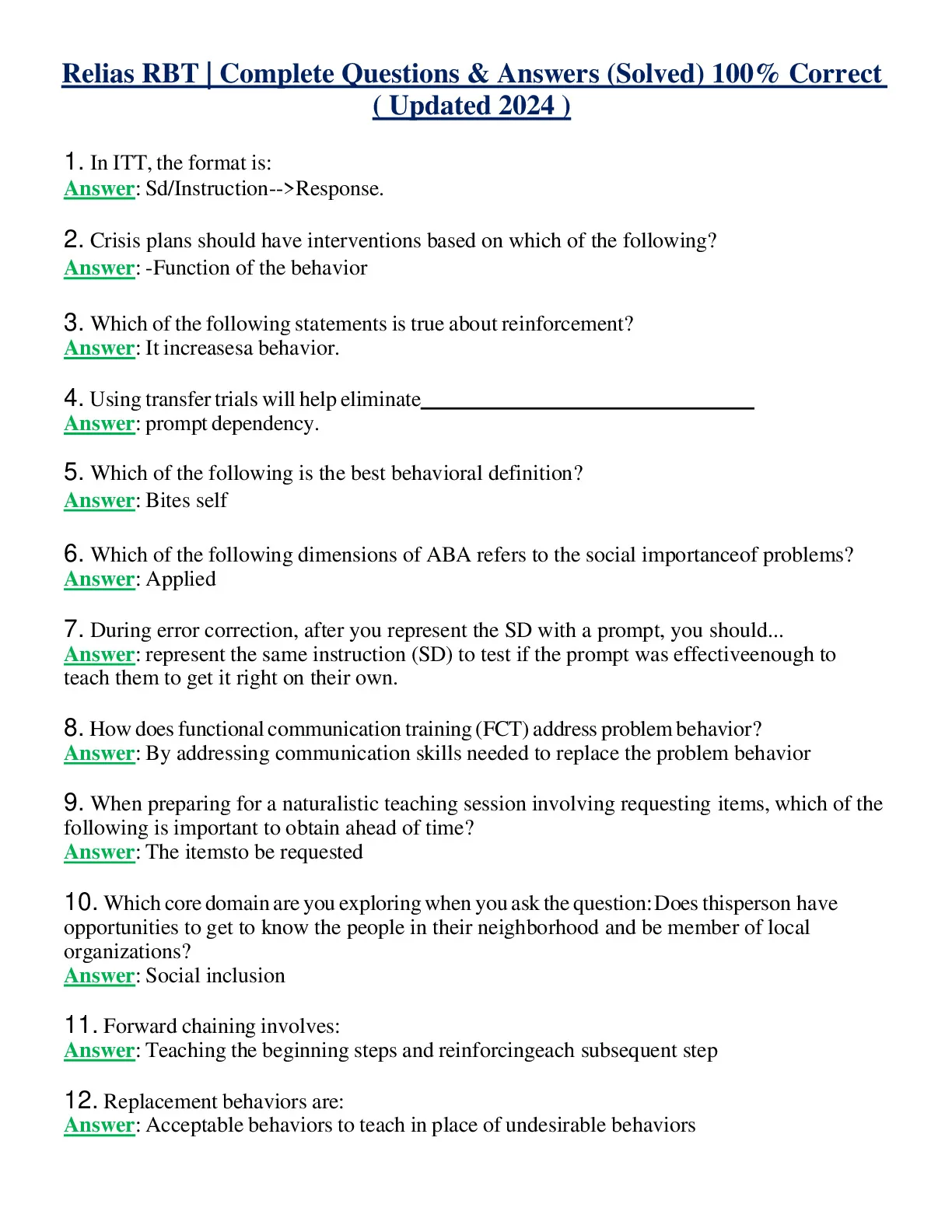 Relias RBT | Complete Questions and Answers (Solved) 100% Correct ...