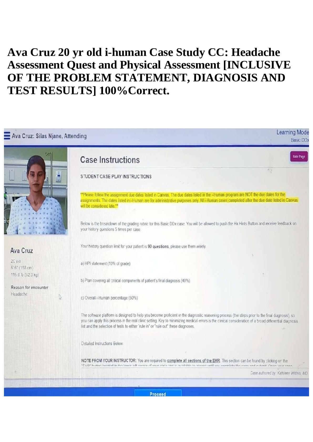 Ava Cruz 20 yr old i-human Case Study CC: Headache Assessment Quest and ...