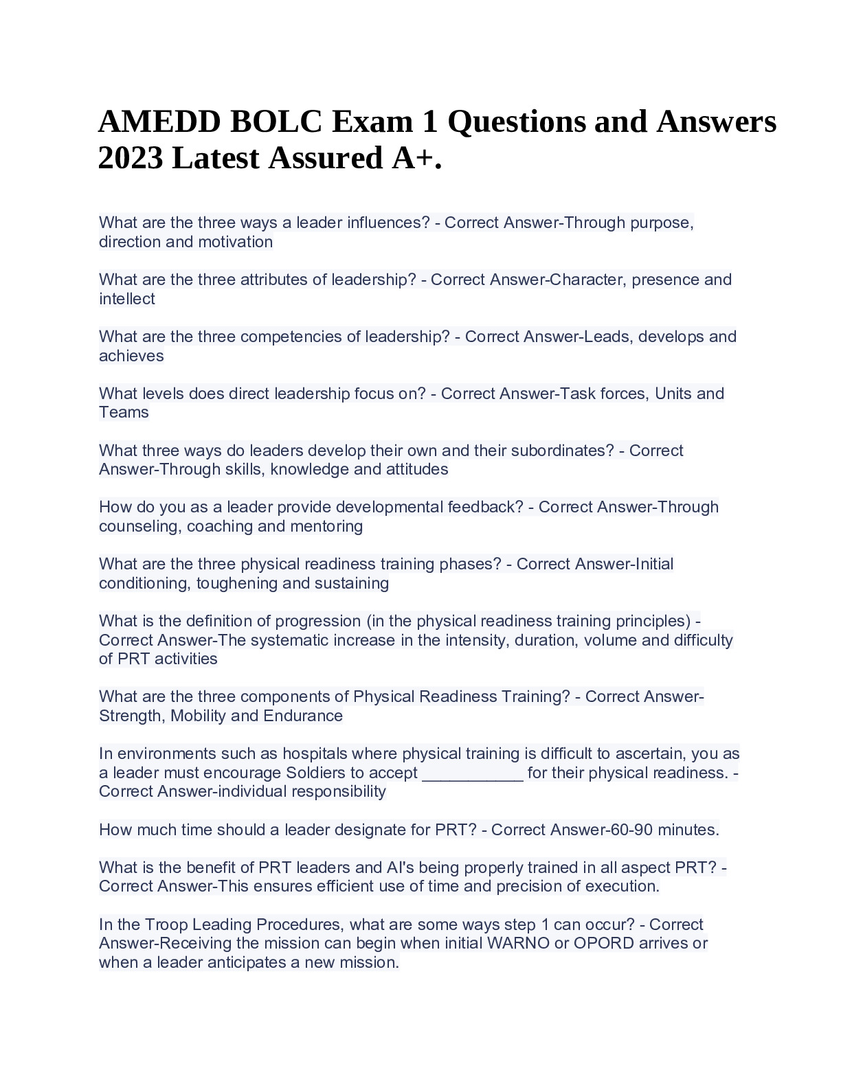 AMEDD [8 PACKAGE DEALS] WITH 100%CORRECT QUESTIONS AND ANSWERS [(2023/ ...