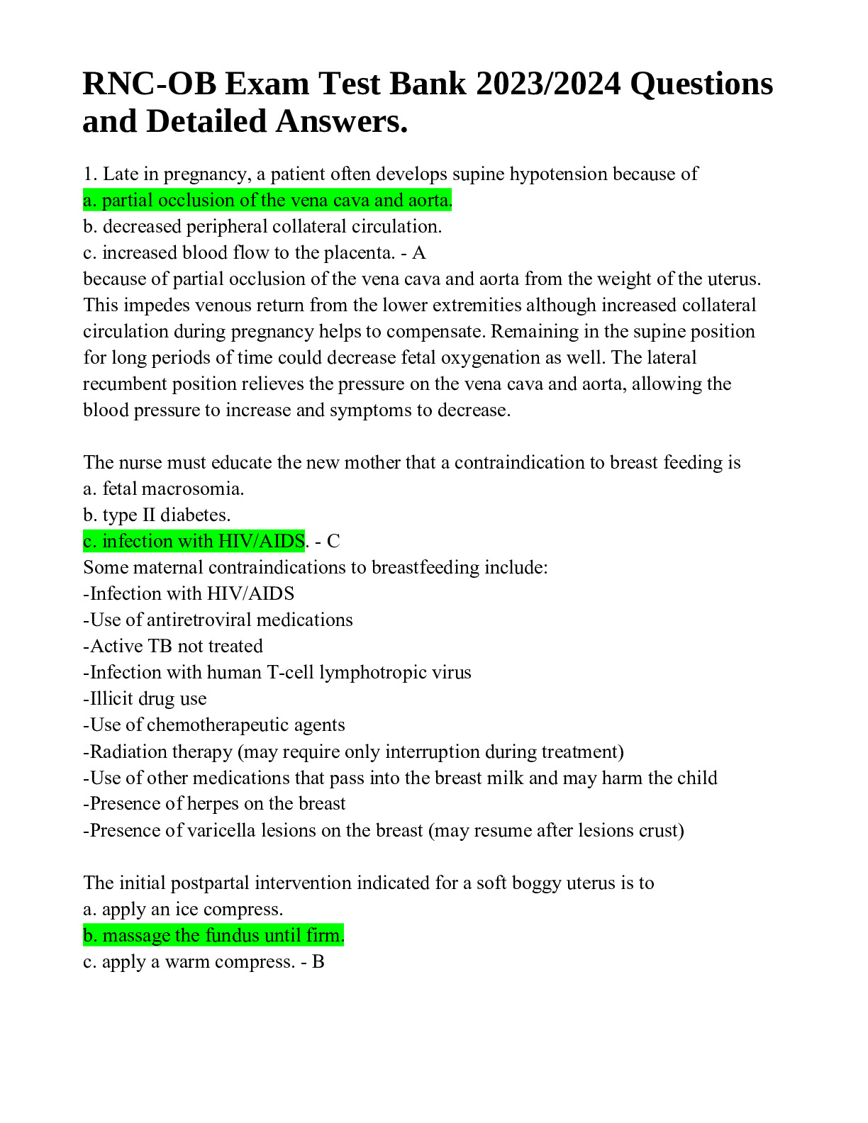 RNC NIC EXAM QUESTIONS AND ANSWERS LATEST TEST BANK, RNC-OB EXAM TEST ...