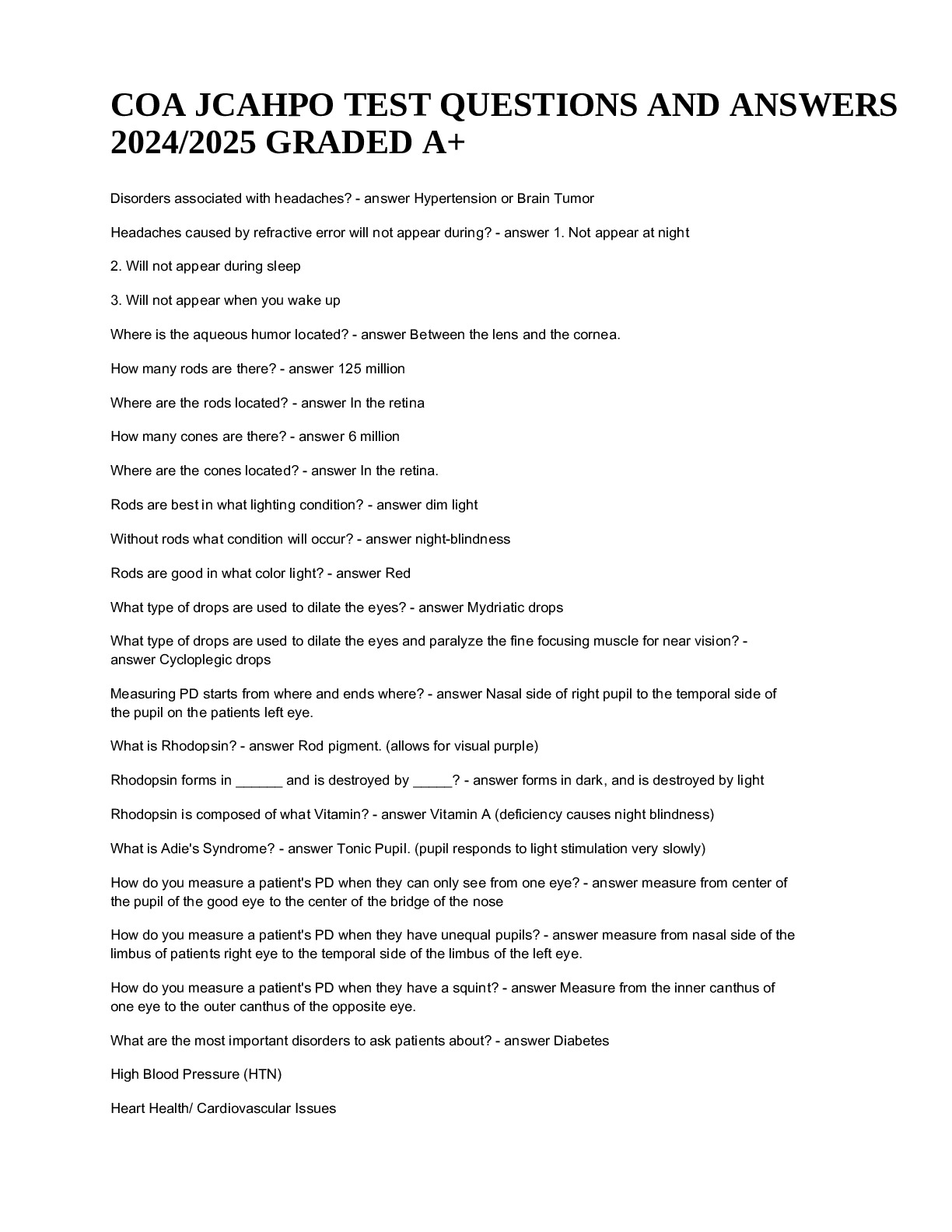 COA JCAHPO TEST QUESTIONS AND ANSWERS 2024/2025 GRADED A+. - DocMerit