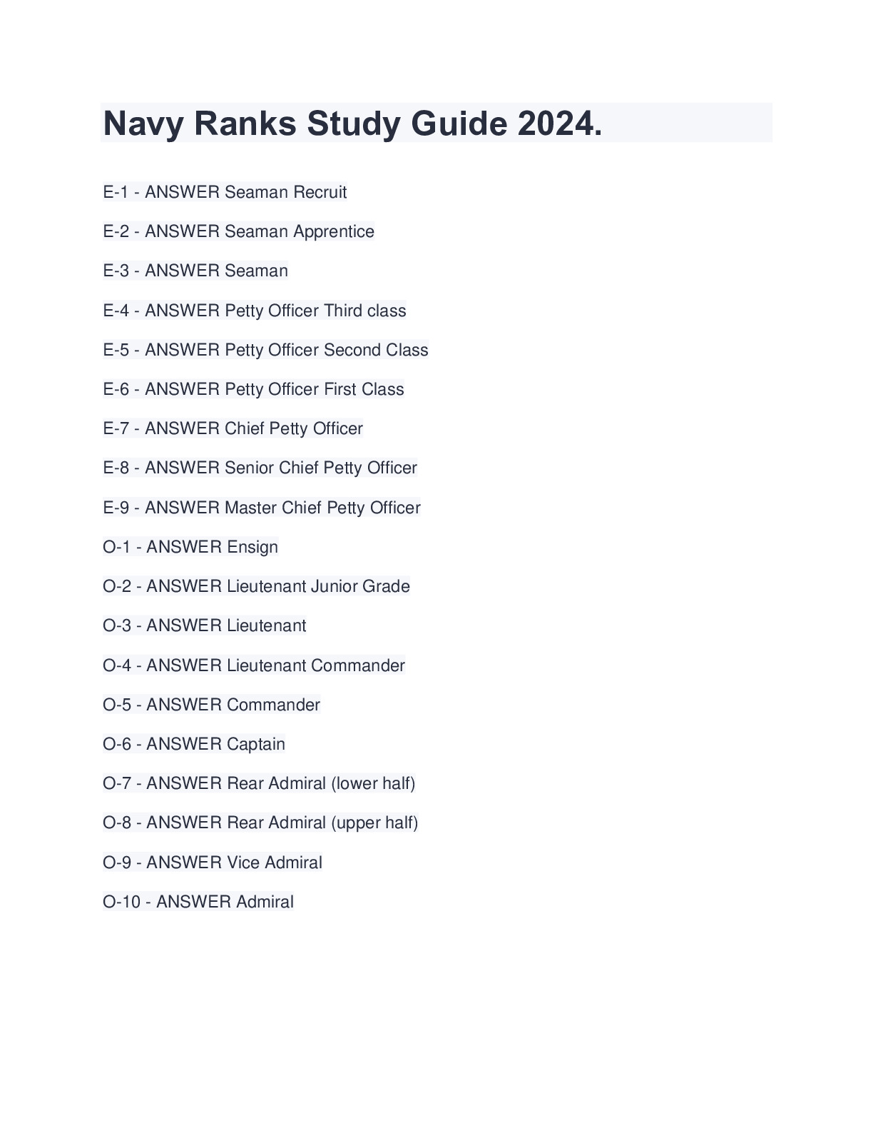 Navy Ranks Study Guide 2024. - DocMerit