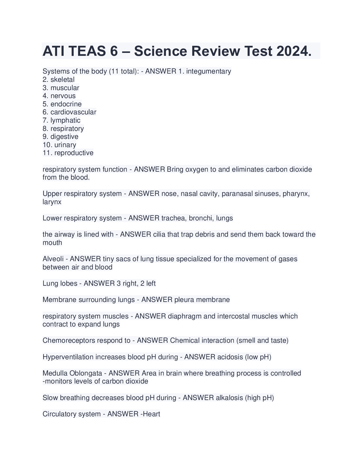 ATI TEAS 6 – Science Review Test 2024. - DocMerit