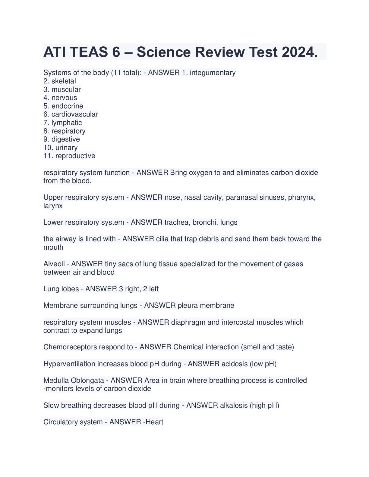 ATI TEAS 6 – Science Review Test 2024. - DocMerit