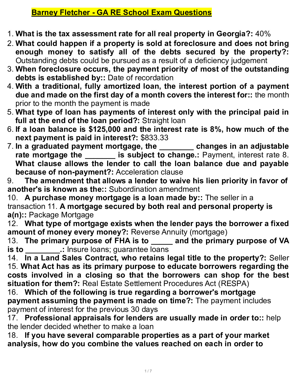 Barney Fletcher Math Questions With Complete Solutions - DocMerit