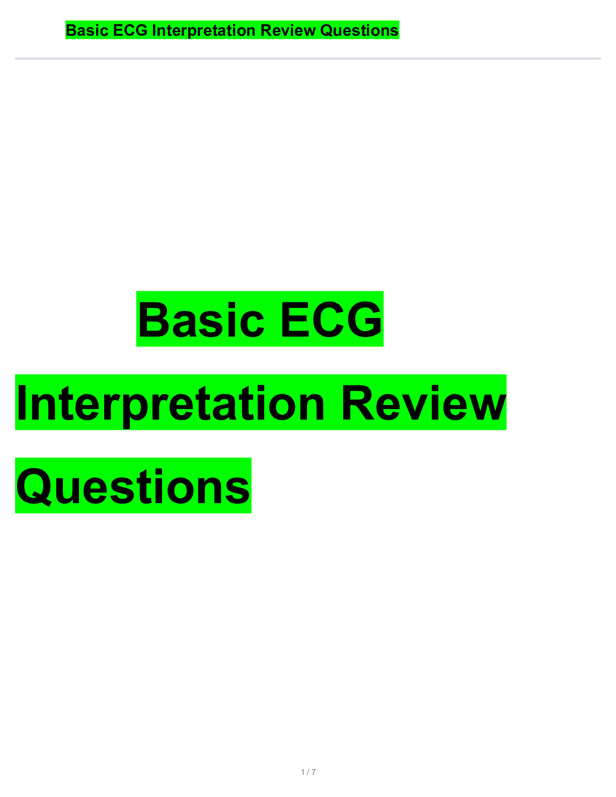 Basic ECG Interpretation Review Questions. - DocMerit