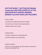AAA Food Handler - Food Protection Manager Course exam 2025-2026 ...