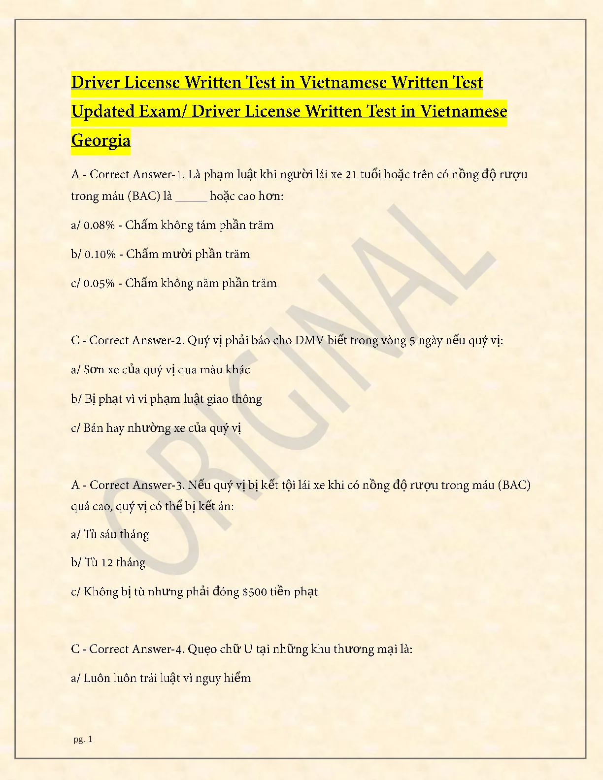 Driver License Written Test in Vietnamese Written Test Updated Exam ...