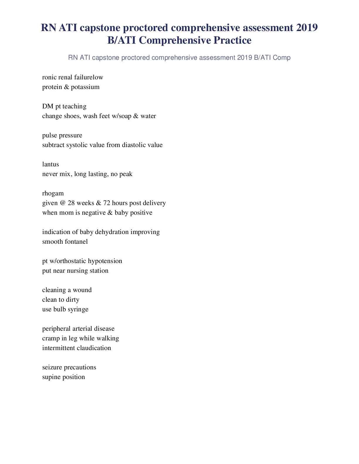 RN ATI CAPSTONE PROCTORED COMPREHENSIVE ASSESSMENT 2019B 2023-2024 ...
