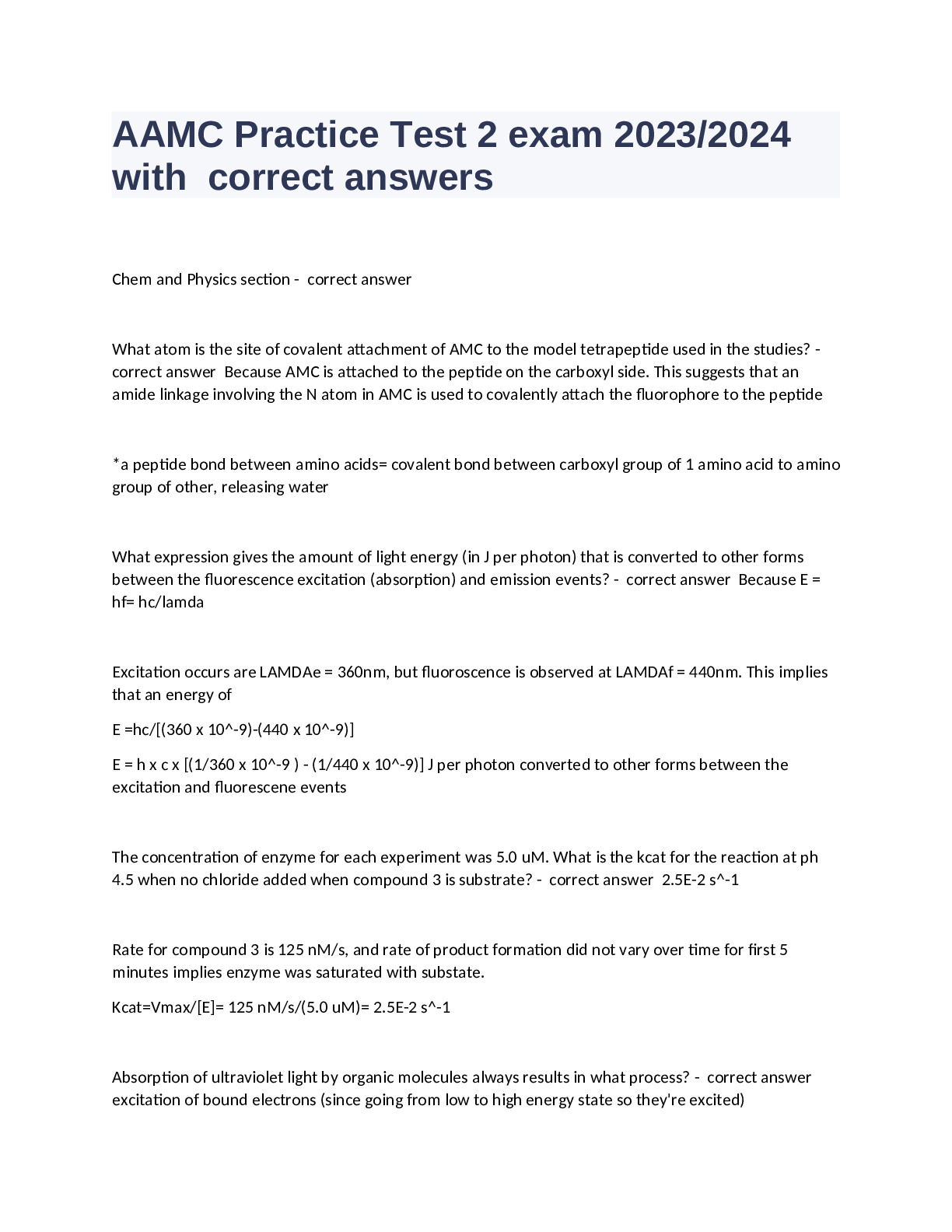 AAMC Practice Test 2 exam 2023/2024 with correct answers - DocMerit