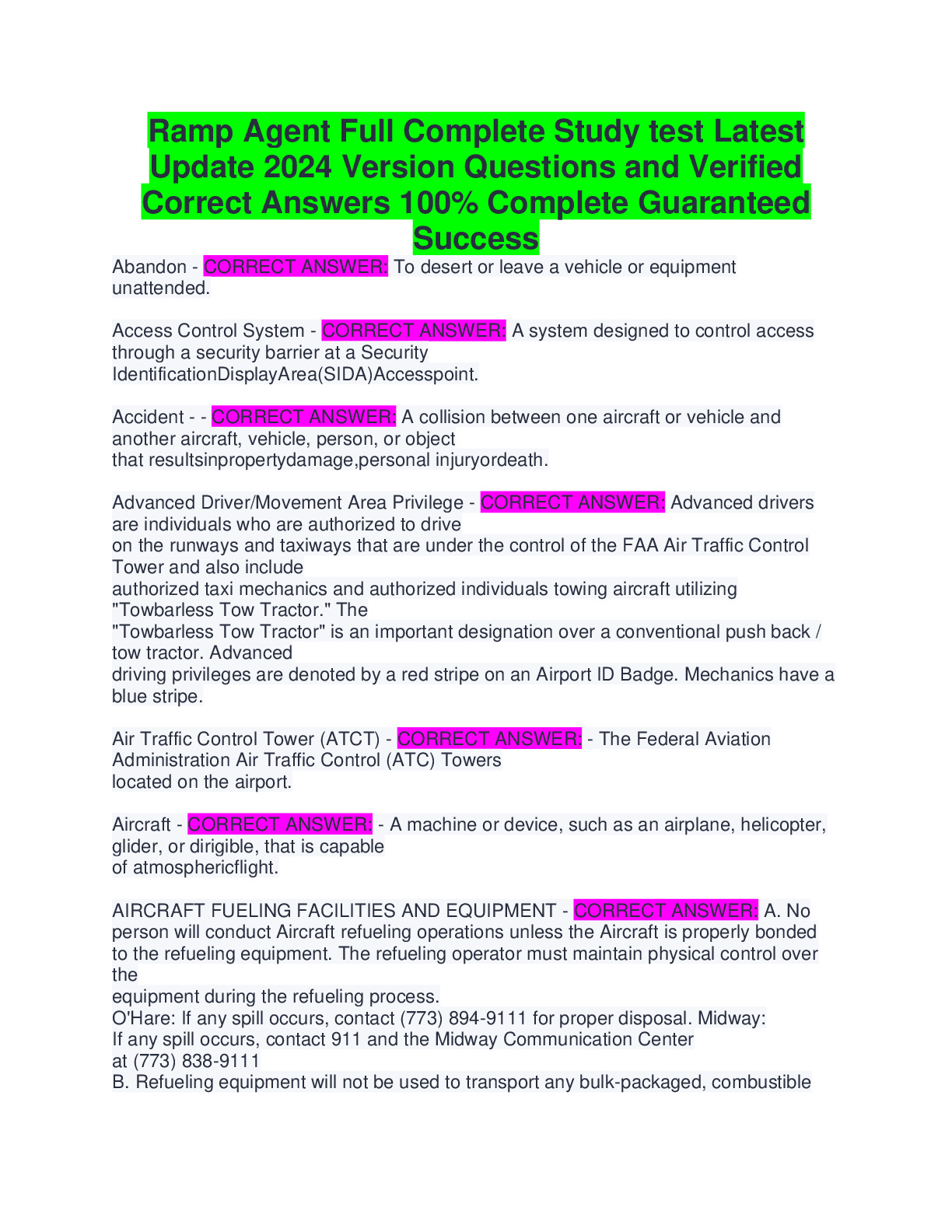 Ramp Agent Full Complete Study test Latest Update 2024 Version ...