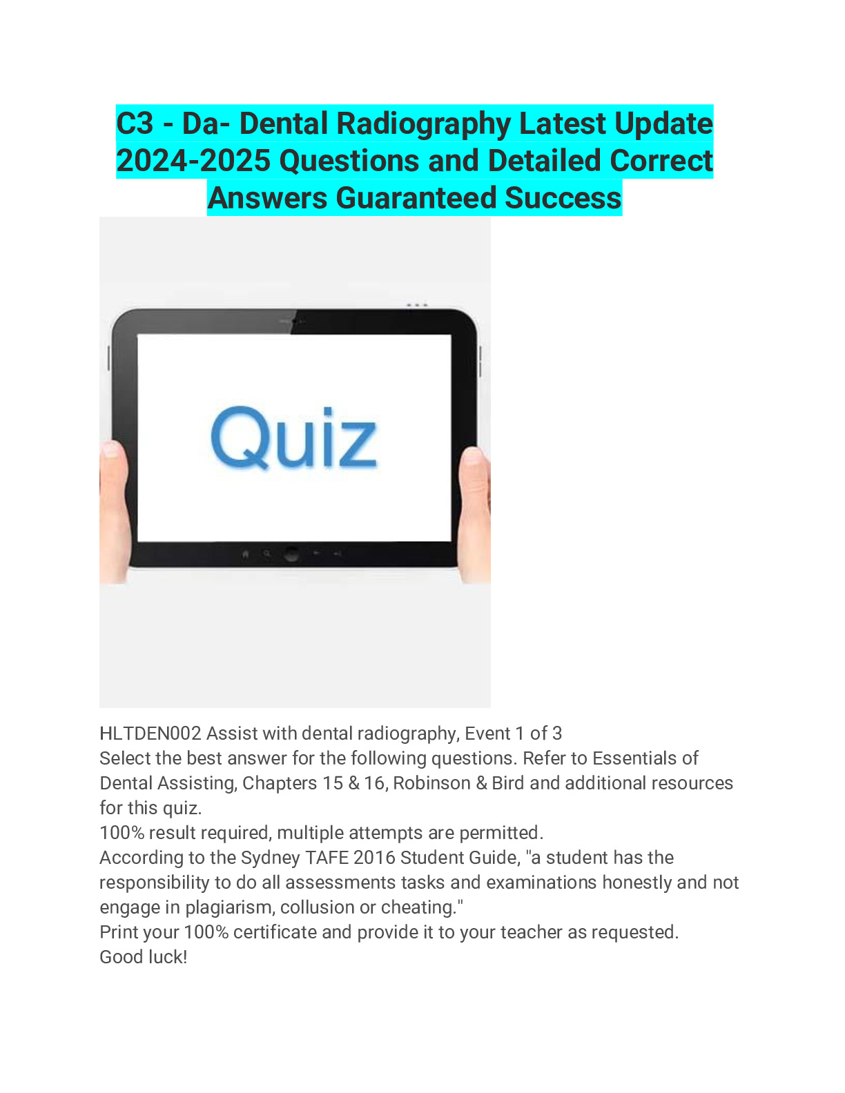 C3 - Da- Dental Radiography Latest Update 2024-2025 Questions and ...
