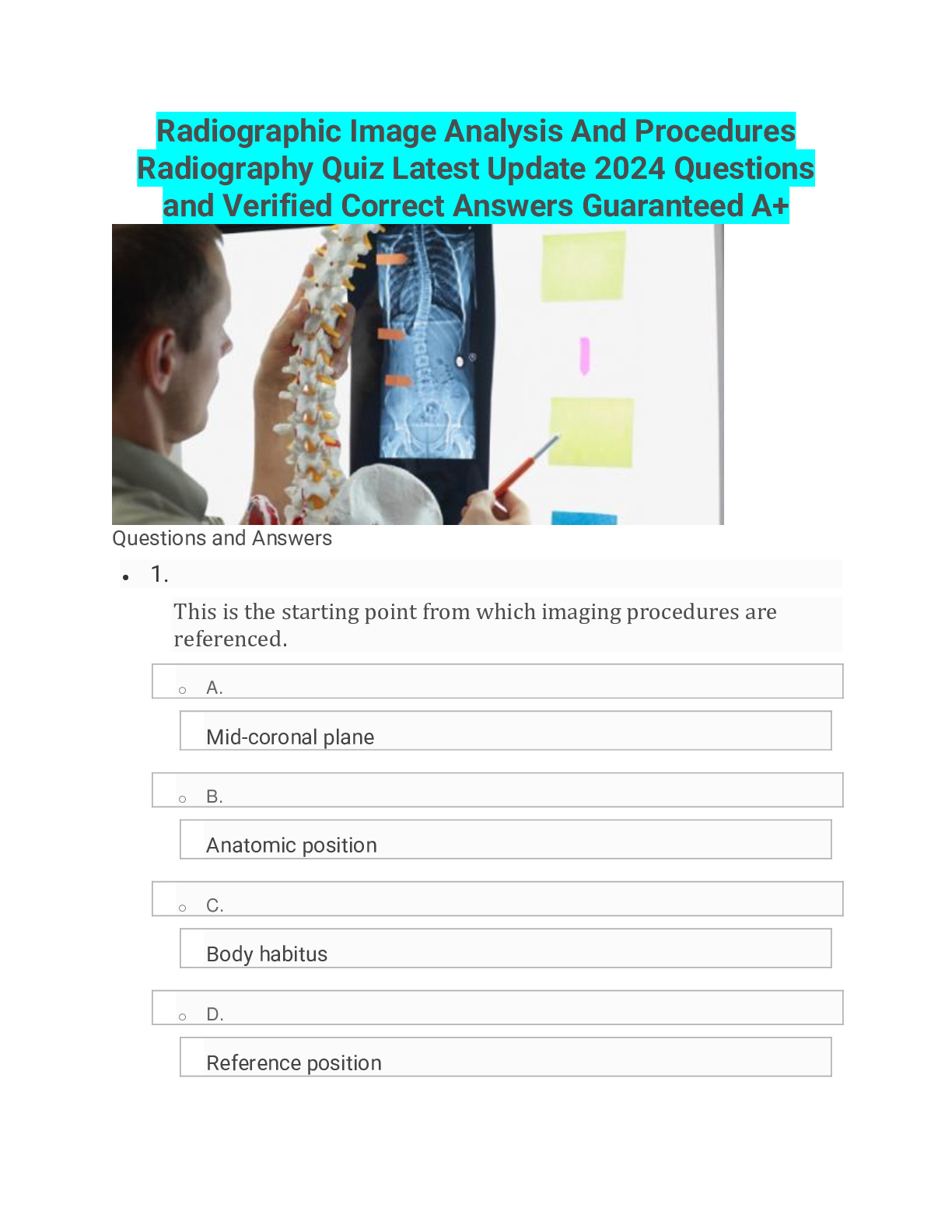 Radiographic Image Analysis And Procedures Radiography Quiz Latest ...