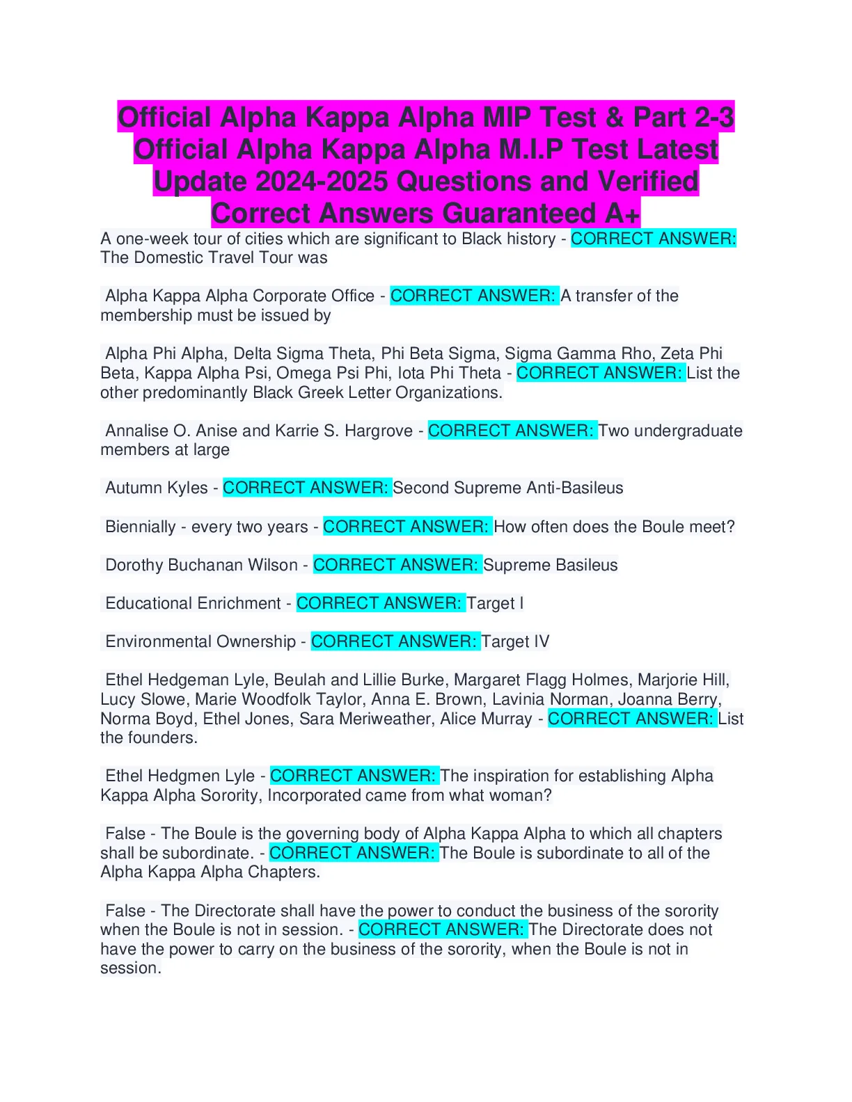Official Alpha Kappa Alpha MIP Test and Part 2-3 Official Alpha Kappa ...