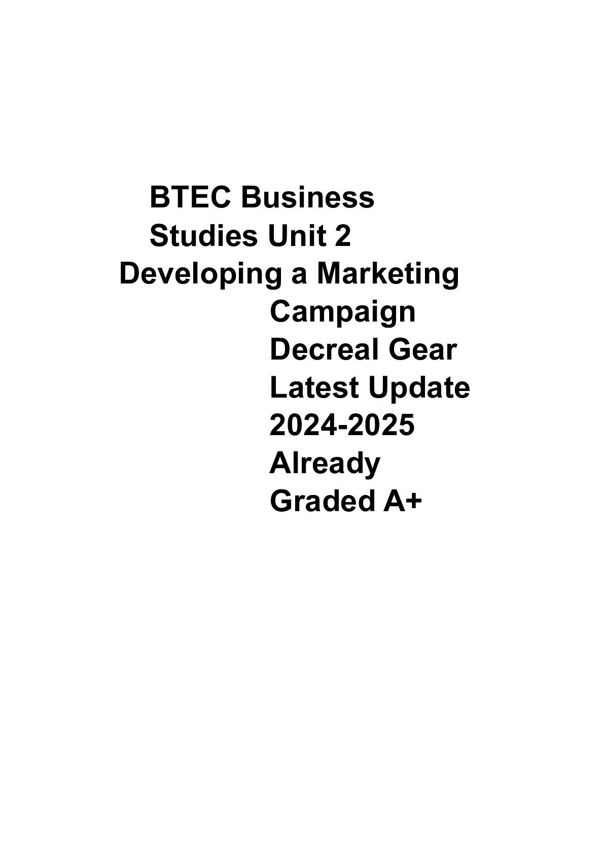 BTEC Business Studies Unit 2 Developing a Marketing Campaign Decreal ...