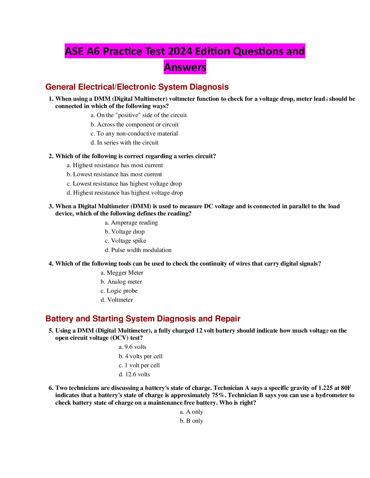 ASE A6 Practice Test 2024 Edition Questions and Answers - DocMerit