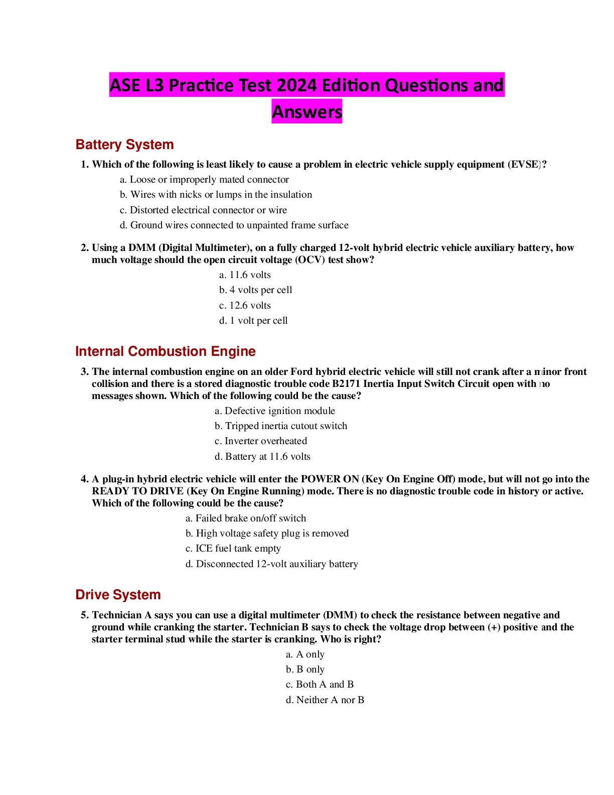 ASE L3 Practice Test 2024 Edition Questions and Answers - DocMerit