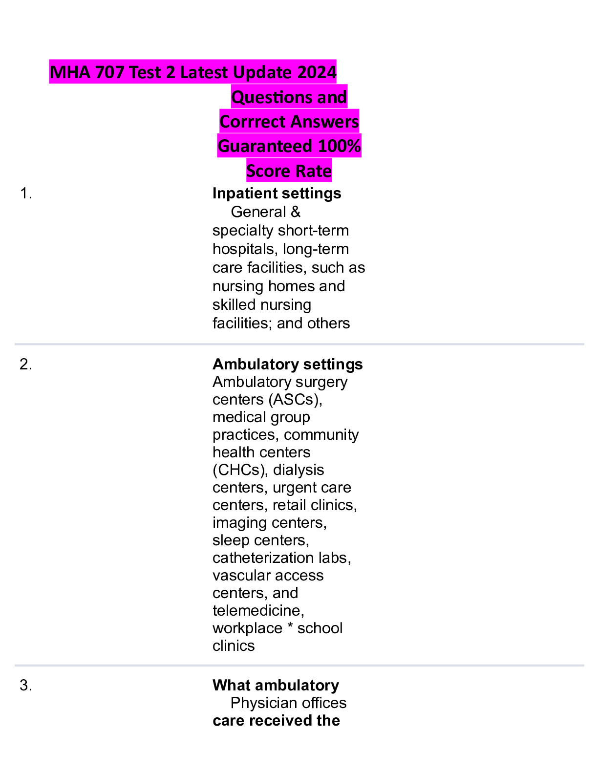 MHA 707 TEST 2 LATEST UPDATE 2024 QUESTIONS AND CORRRECT ANSWERS ...