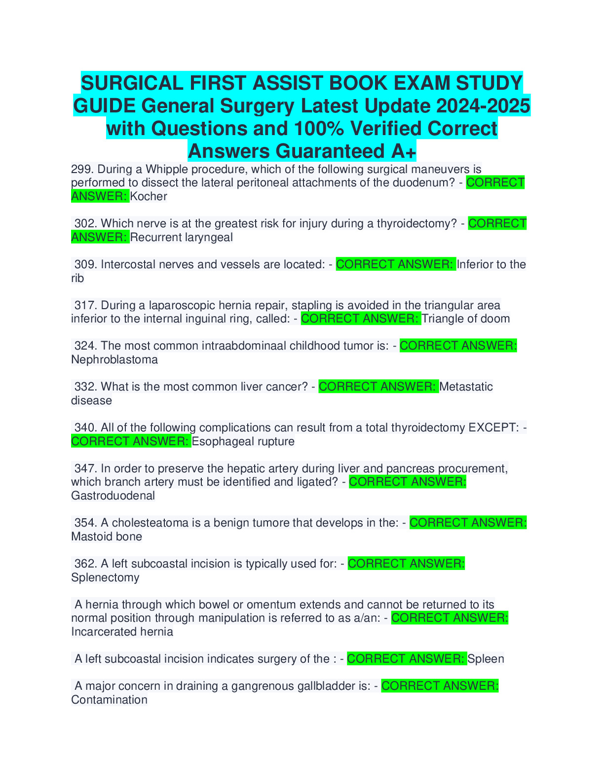 SURGICAL FIRST ASSIST BOOK EXAM STUDY GUIDE General Surgery Latest ...