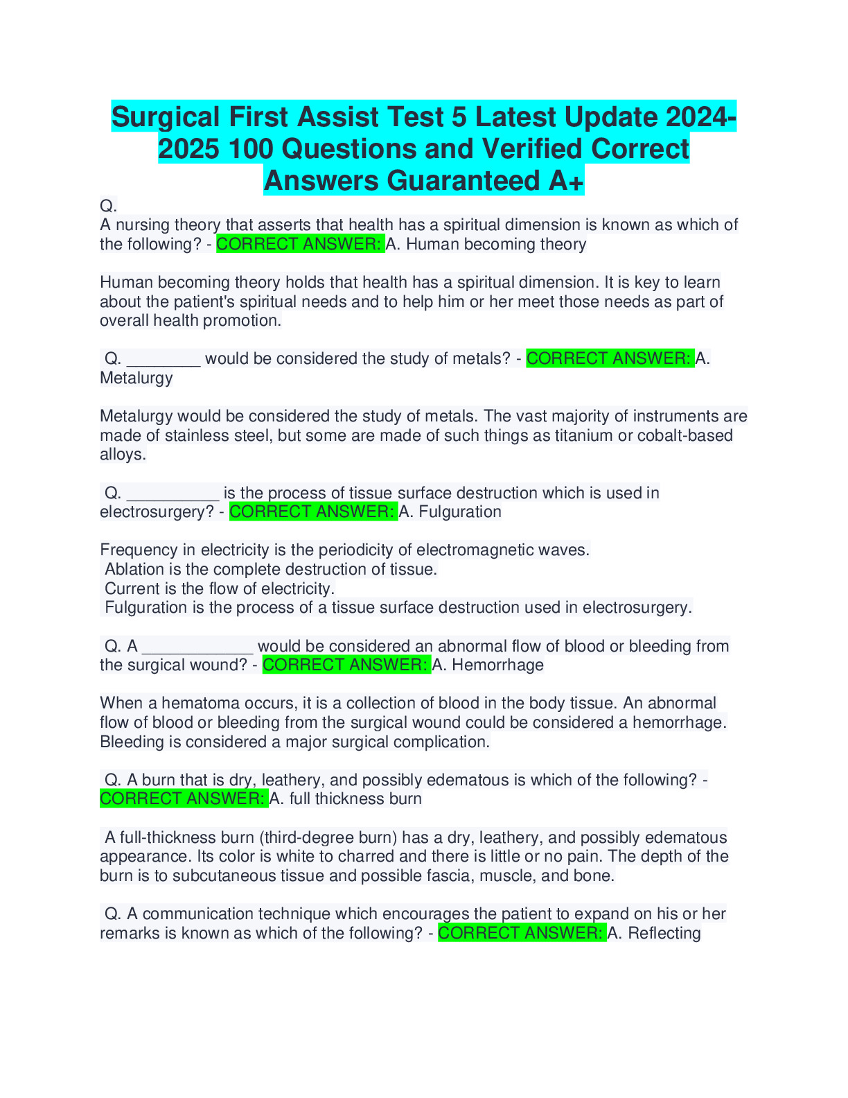 SURGICAL FIRST ASSIST TESTS & STUDYGUIDES - DocMerit