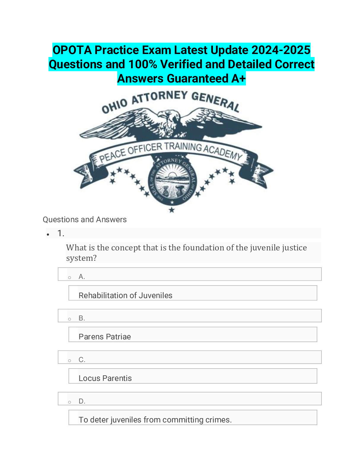 OPOTA Practice Test Questions with correct answers 2024 - DocMerit