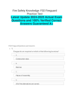 FIRE SAFETY KNOWLEDGE F02 FIREGUARD PRACTICE TEST LATEST UPDATE 2024 ...