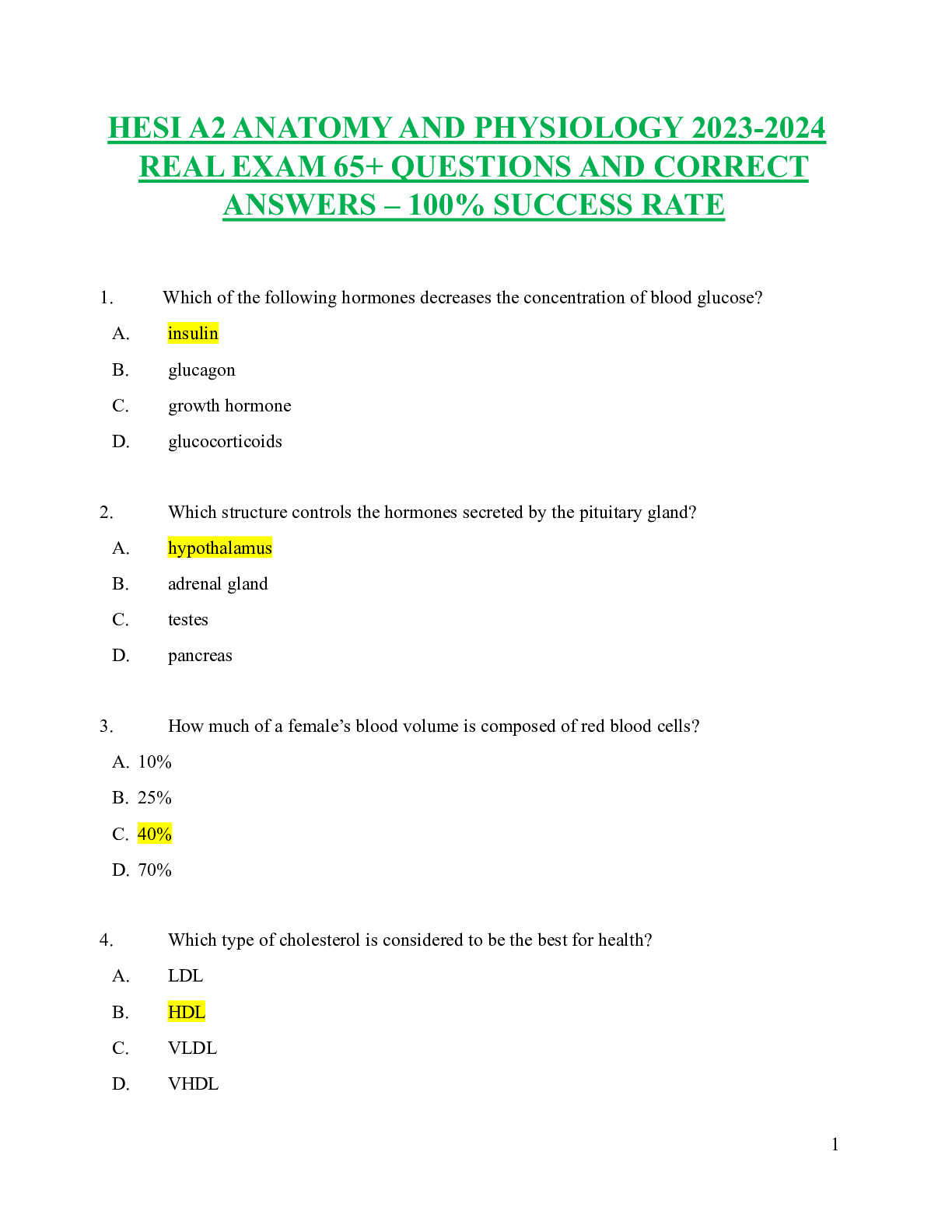 Hesi A2 Anatomy And Physiology 2024