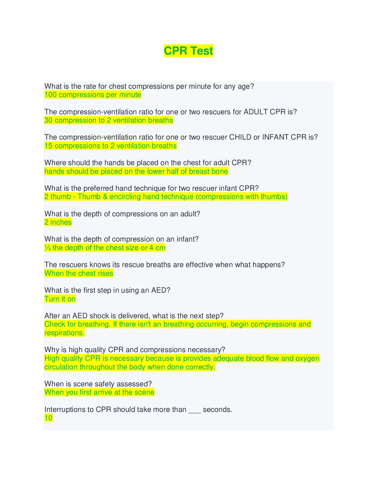 CPR Test (2023/2024) - Questions and Answers - DocMerit