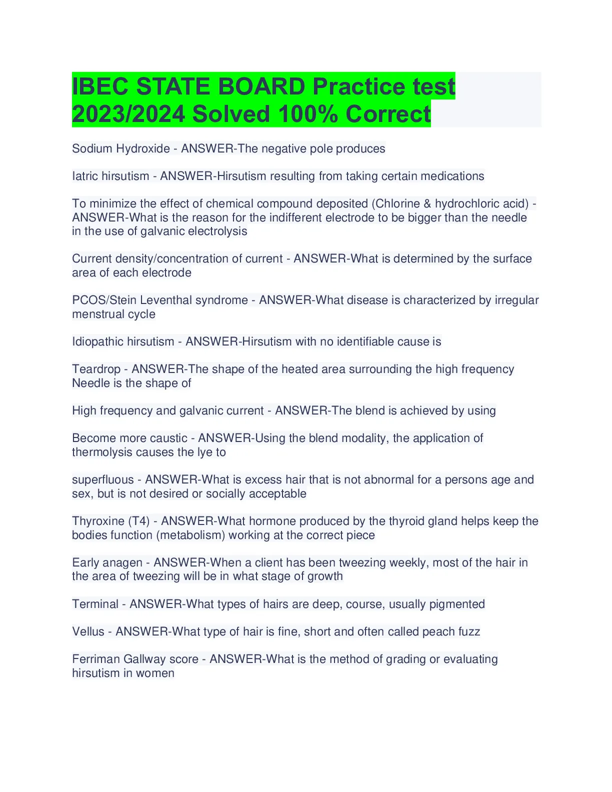 IBEC STATE BOARD Practice test 2023/2024 Solved 100% Correct - DocMerit