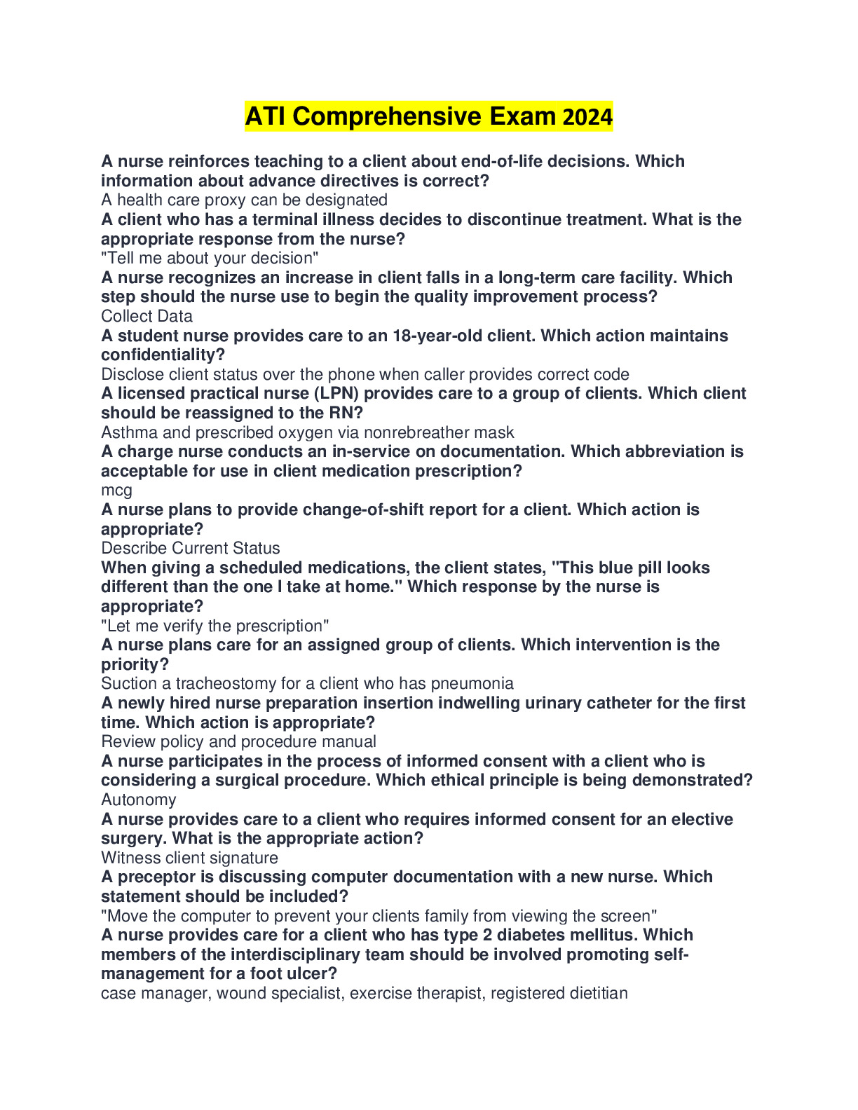 ATI COMPREHENSIVE FINAL EXAMS BUNDLE - DocMerit