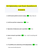OPTOMETRY LAW EXAM CALIFORNIA QUESTIONS WITH CORRECT ANSWERS BUNDLE ...
