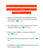 SERVSAFE Food Handler Exam Questions with Correct Verified Solutions 2024/2025 STUDY BUNDLE ...