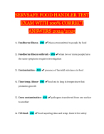 SERVSAFE Food Handler Exam Questions with Correct Verified Solutions ...