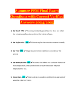 Summer PFM Final Exam Questions with Correct Verified Answers 2024/2025 ...