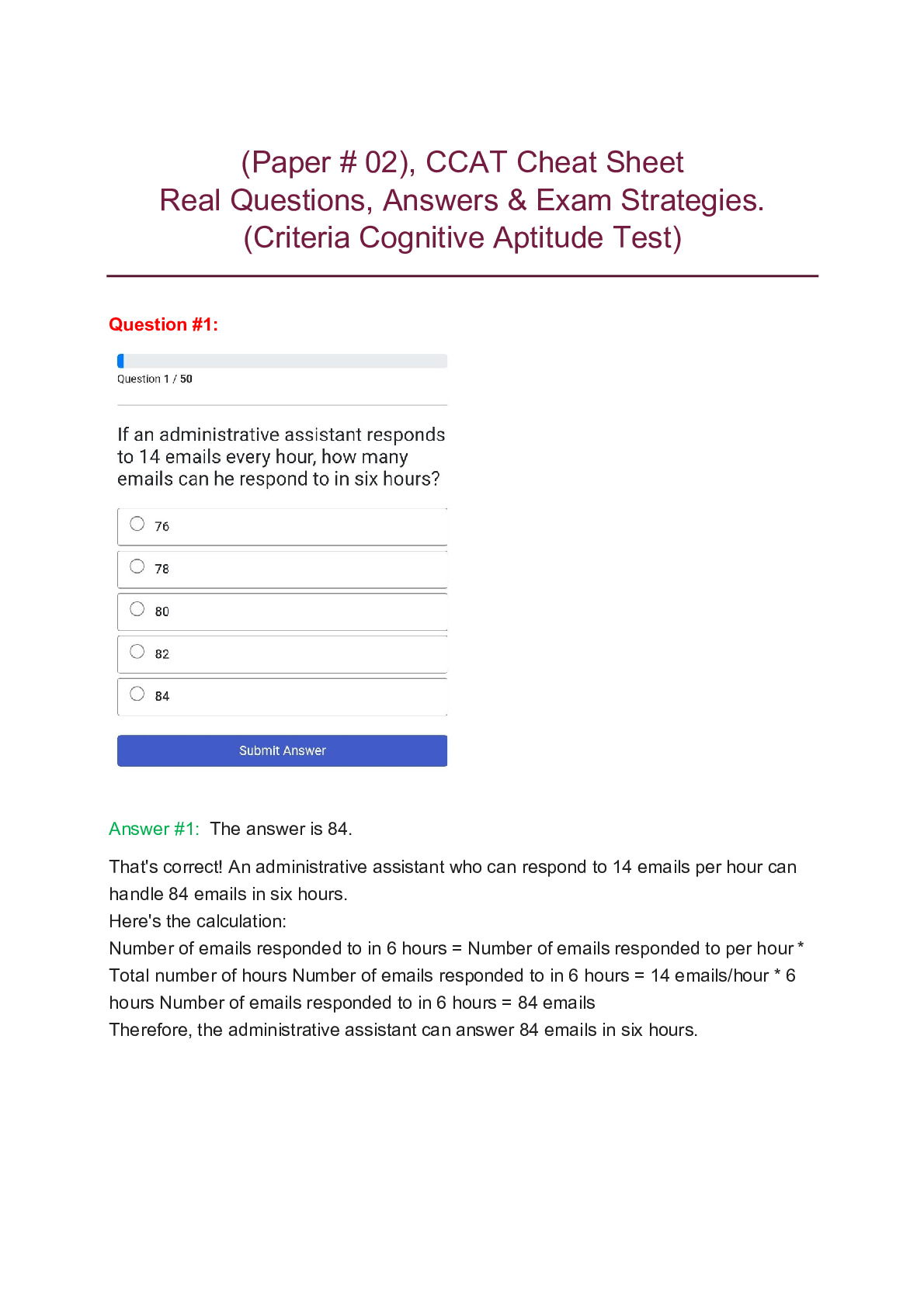 02.CCAT Cheat Sheet (Paper02), Real Questions, Answers & Exam Strategies - DocMerit