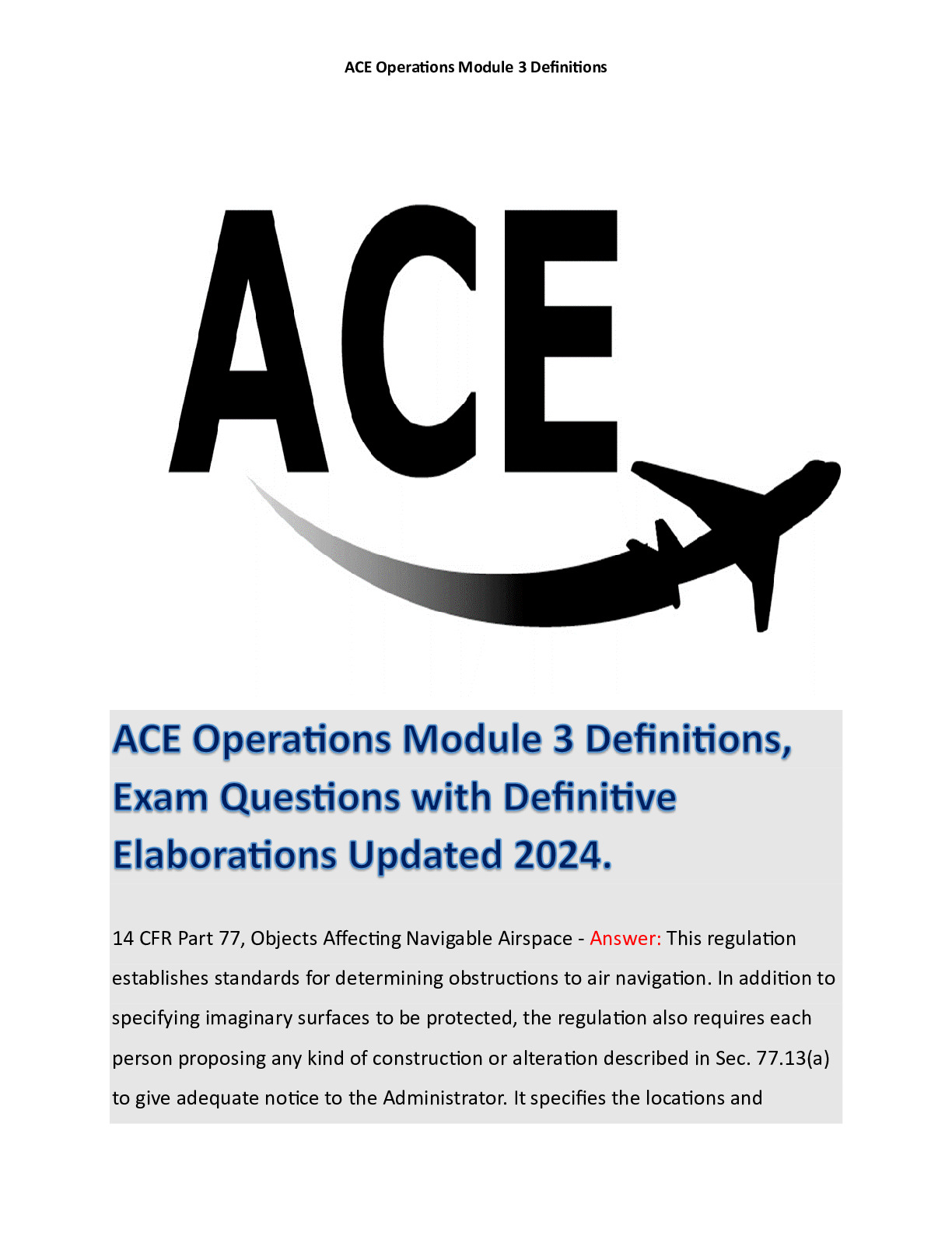 ACE Operations Module 3 Definitions, Exam Questions with Definitive ...