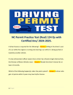 NC Permit Practice Test (Real) 124 Qs with Certified Ans/ 2024-2025 ...